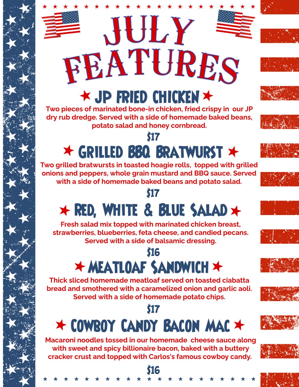 Menu - Jolie's Place - Specials Menu